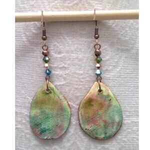 Earth Art hand crafted artisan | Jewelry | Textured Green Blue Leaf ...
